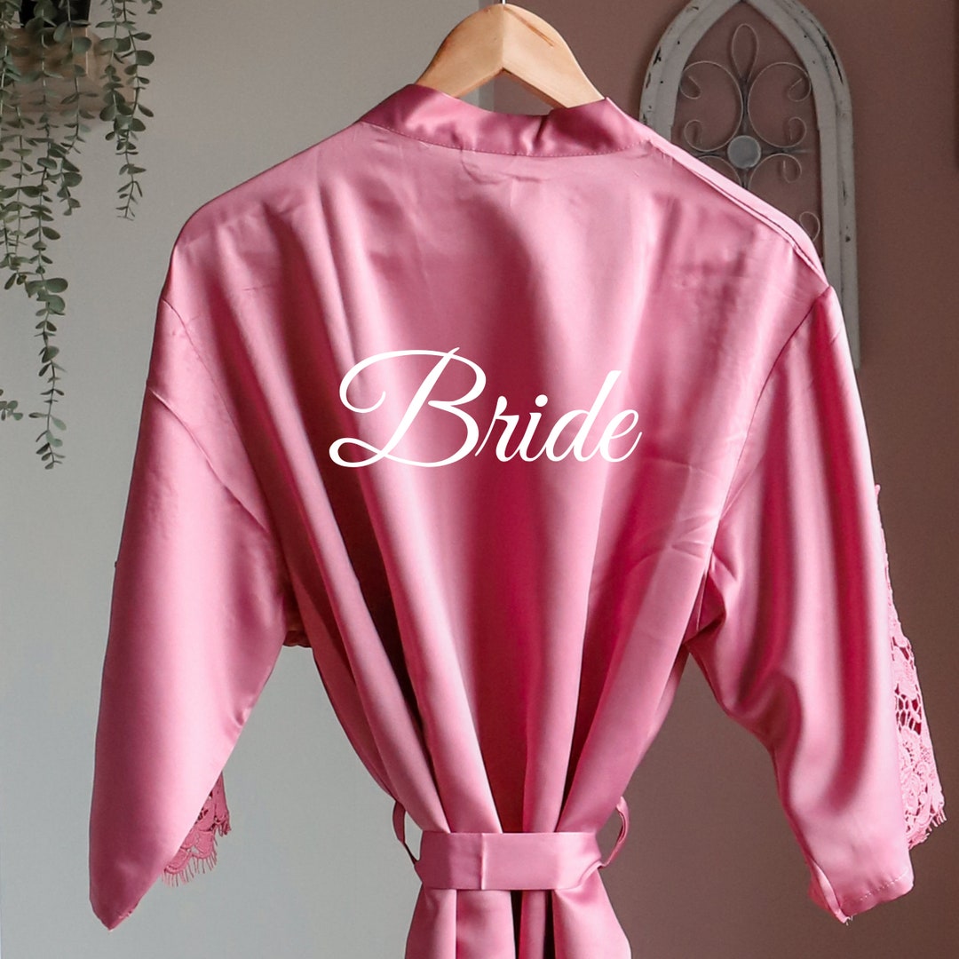 Pink Plain Silk Bridal Robe - Bridesmaid Gown - Wedding Robes ...