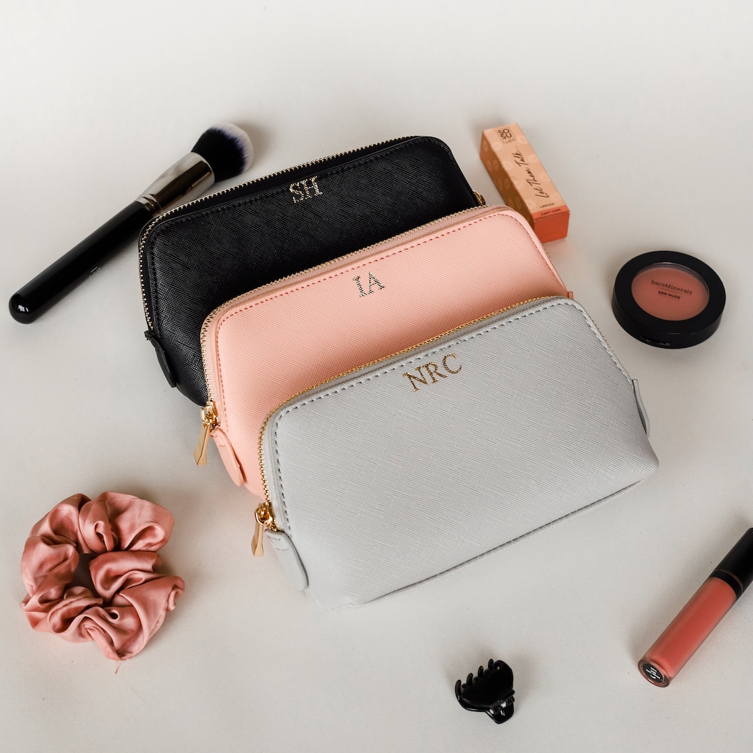 Customized Leather Look Makeup Bag, Monogrammed Cosmetic Bag for Women ...