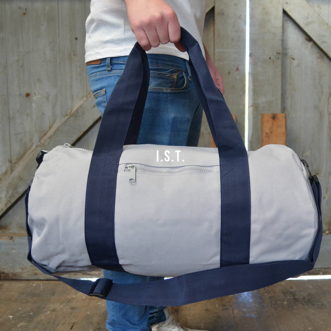 Personalized Grey Gym Bag for Men and Women, Initials Monogram Yoga Bag ...