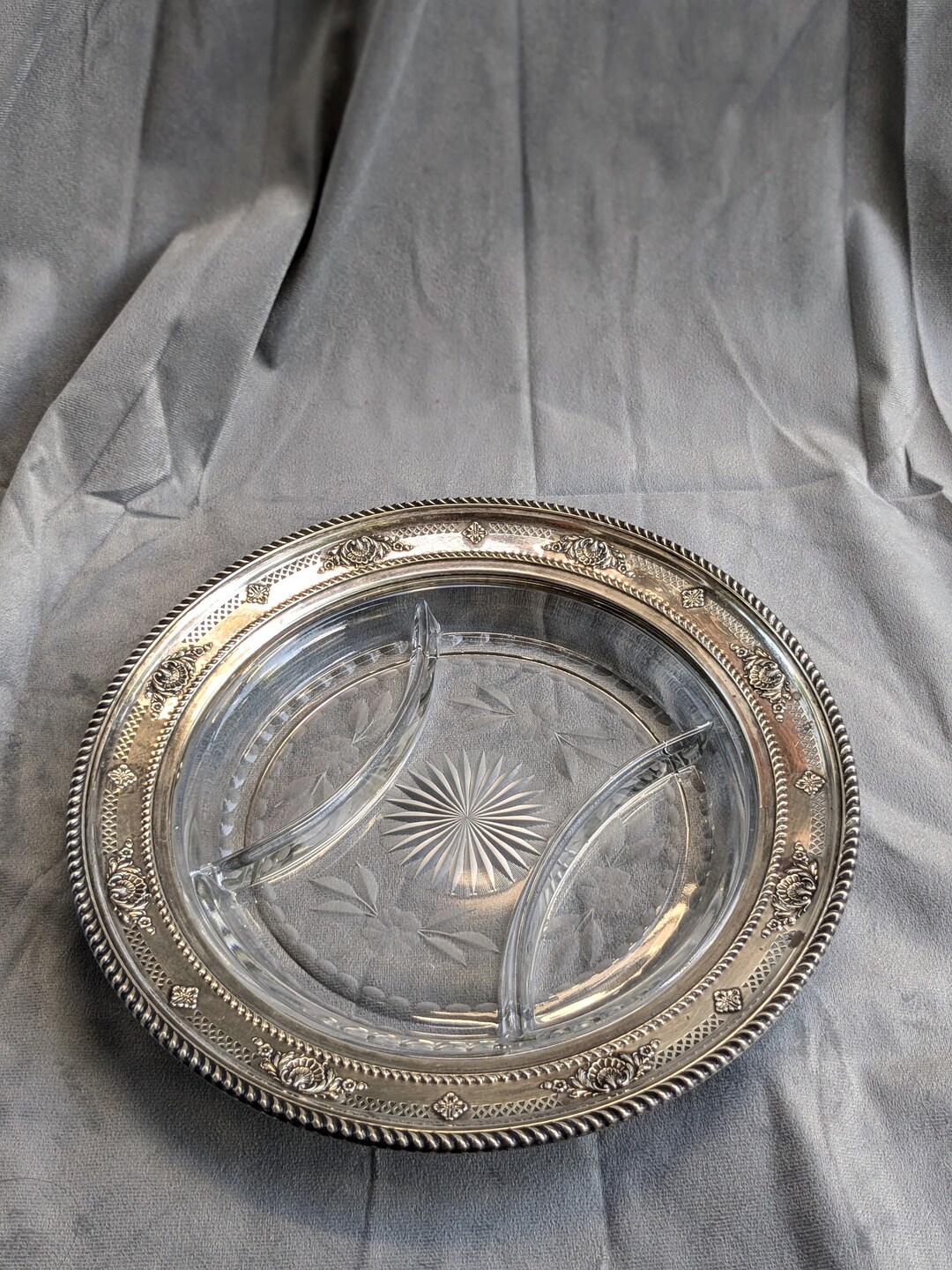 Large Vintage Sterling Silver Birks Serving Dish / Tray / Crystal Glass ...
