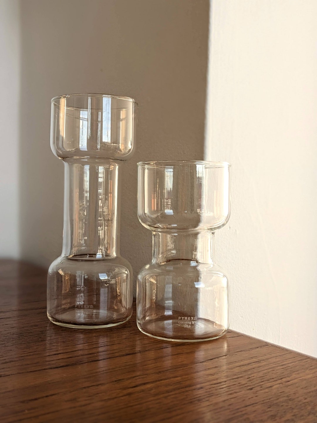 Set of 2 Vintage Mid Century Pyrex Corning Glass Barbell Vase / Vintage ...