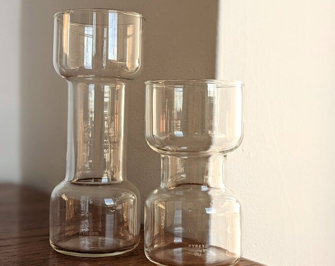 Set of 2 Vintage Mid Century Pyrex Corning Glass Barbell Vase / Vintage ...