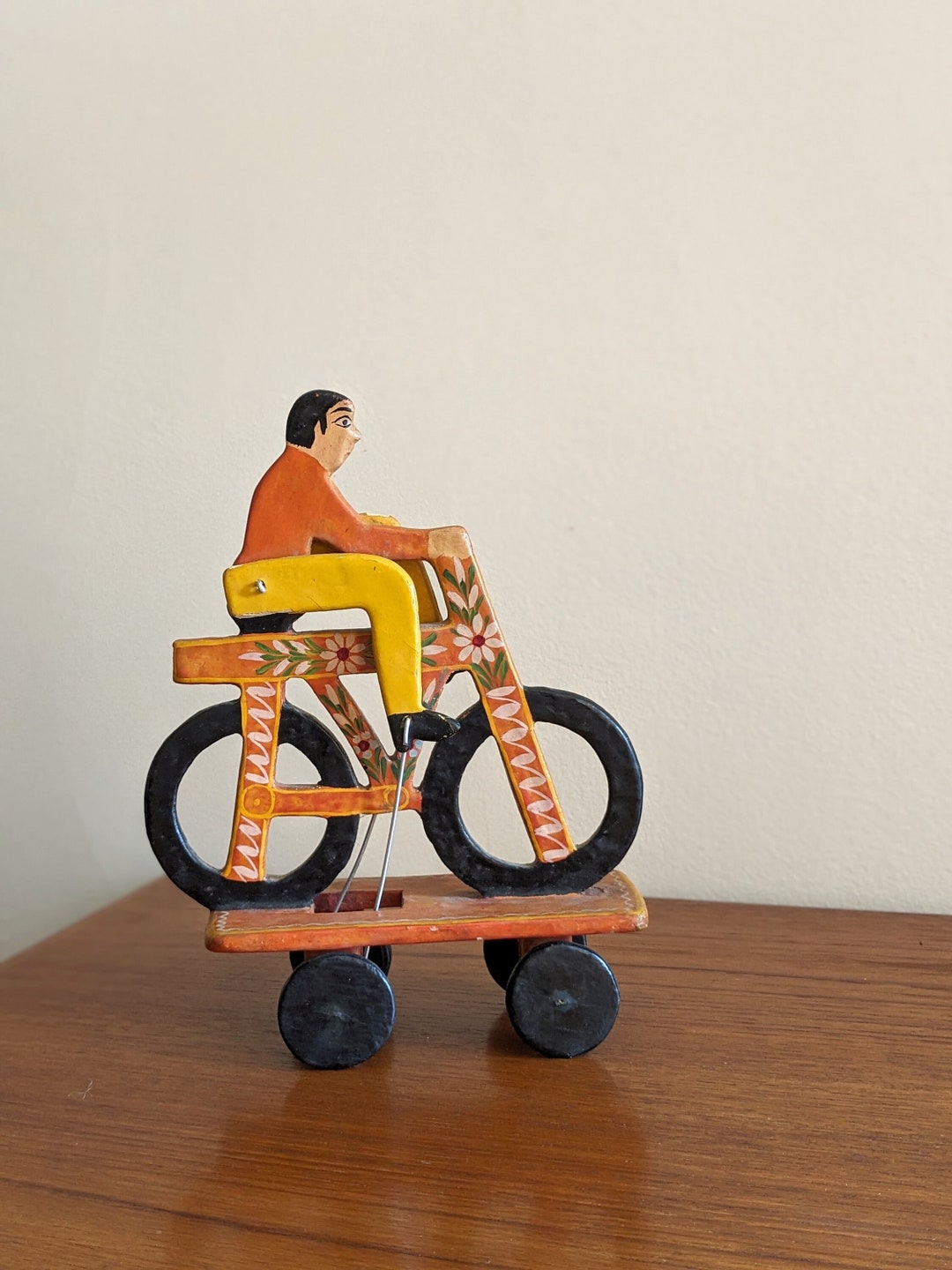 Vintage Folk Hand Painted Figure on Bike / Bicycle / Automata ...
