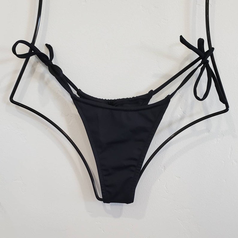 Black Micro Tie Thong Bikini Bottom with Sliding Front and | Etsy