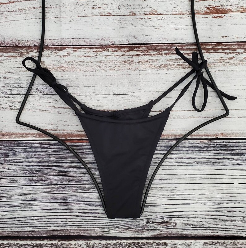 Black Micro Tie Thong Bikini Bottom with Sliding Front and | Etsy