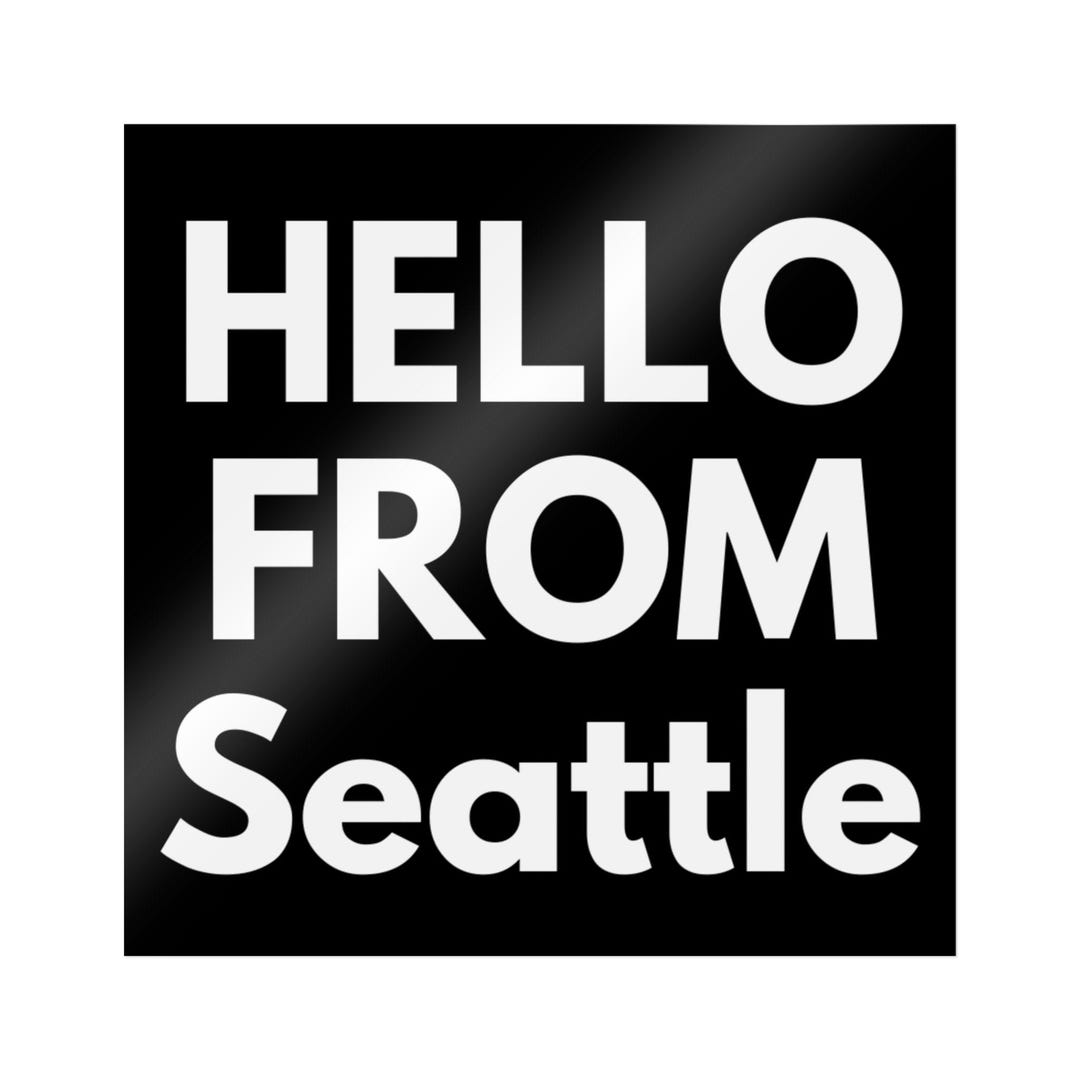 HELLO FROM SEATTLE Black Vinyl Sticker | Minimalist Travel Souvenir ...