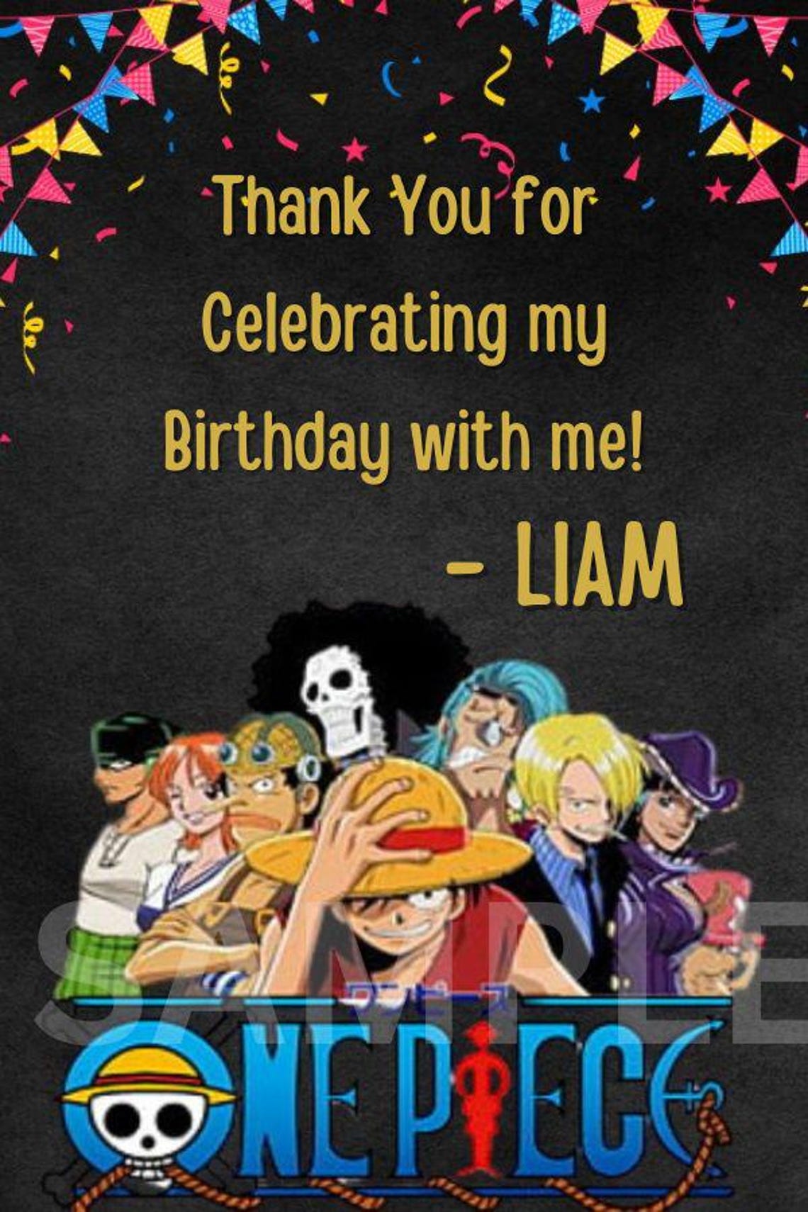 Anime Luffy Pirate Birthday Party Invitation W/ Thank You Cards Digital ...