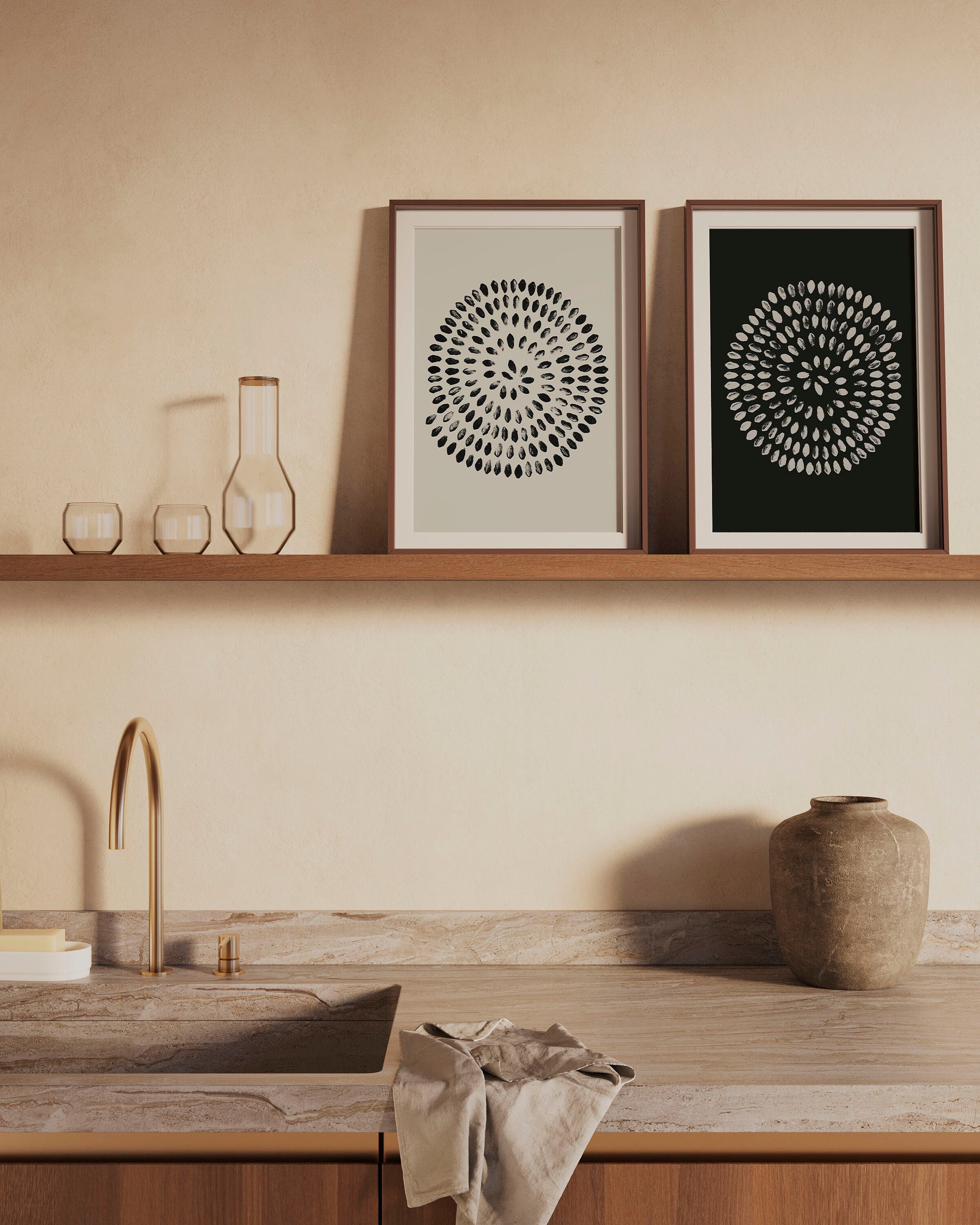 Black Beige Japandi Wall Art Set of 2 Japandi Poster Square Hygge Print Yoga Poster Beige Wabi ...