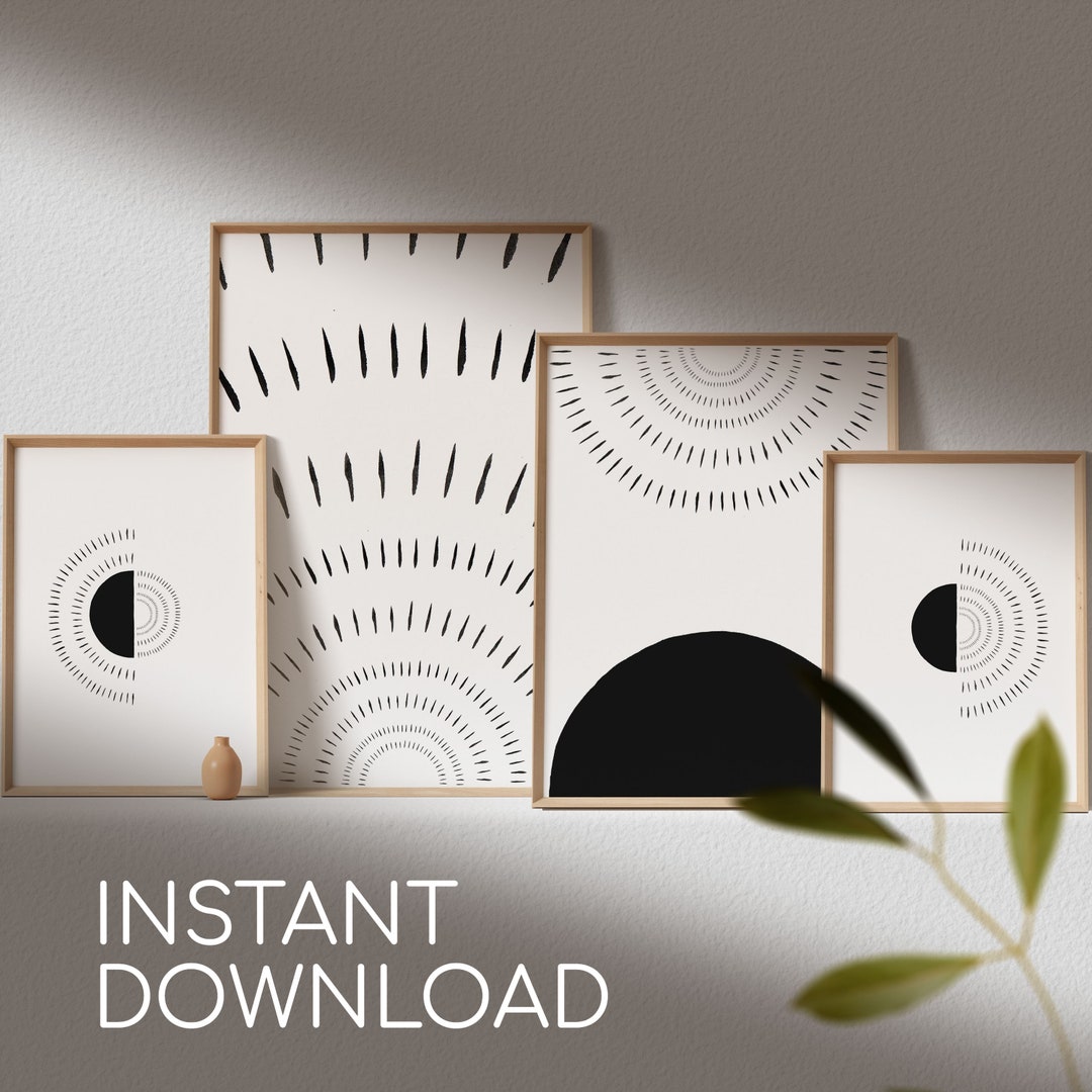 Scandi Wall Art Set of 4 Prints Scandinavian Wall Art Japandi Black ...