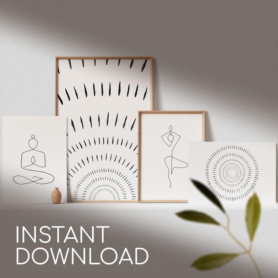 Line Drawing Set of Line Drawings Boho Line Drawn Yoga Art Minimal Boho ...