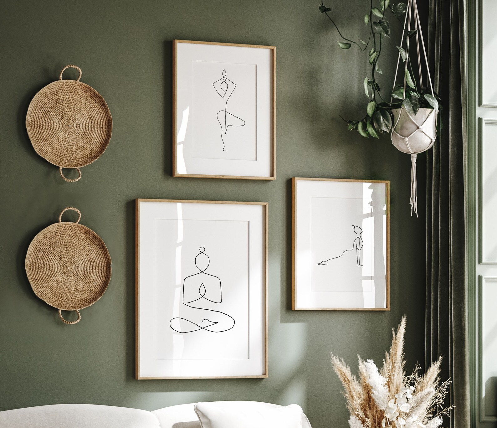 Yoga Pose Posters Set of 3 Yoga Line Drawing Yoga Studio Decor ...