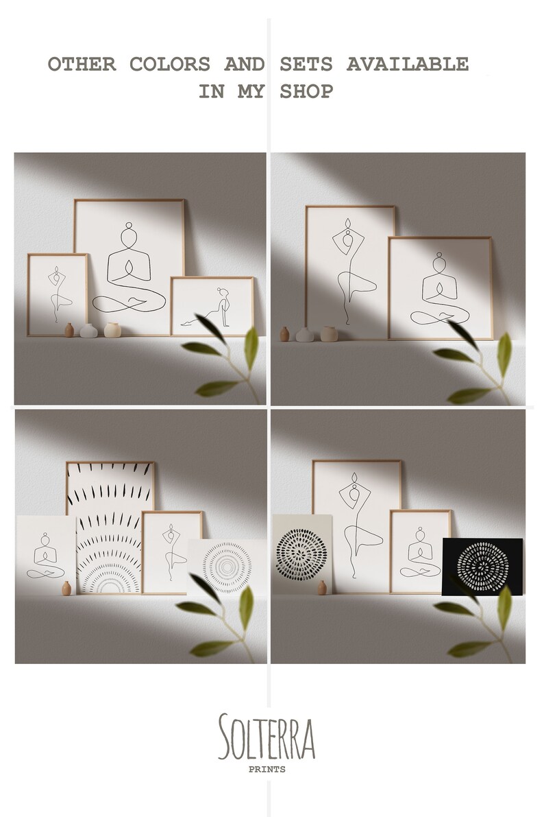 Line Drawing Set of Line Drawings Boho Line Drawn Yoga Art Minimal Boho ...