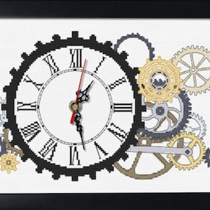 Clock Pattern for Cross Stitch, Steampunk Digital PDF, Counted Cross ...