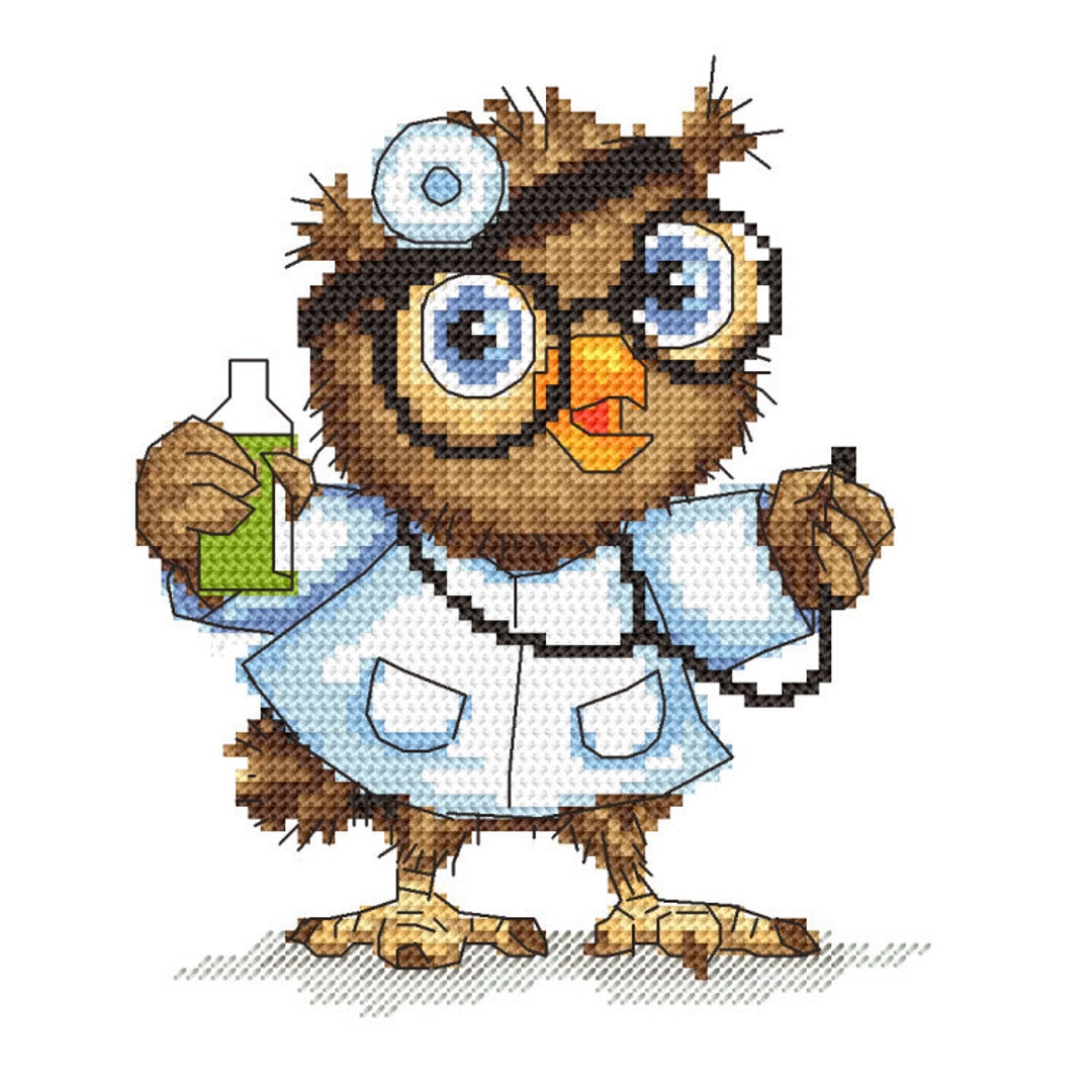 Small Owl - Doctor, Digital Cross Stitch Pattern, Pdf, .hks- Pattern ...