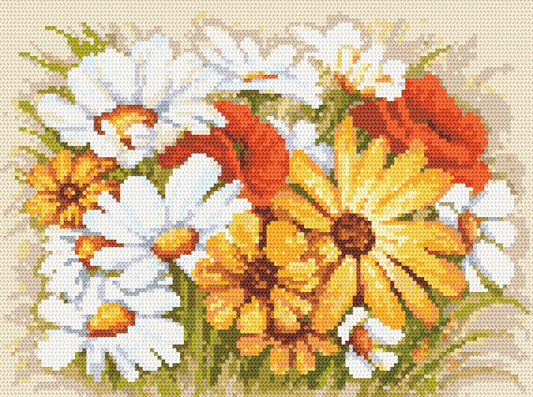 The Oxeye Daisies and Poppies, Digital Cross Stitch Pattern PDF & HKS ...
