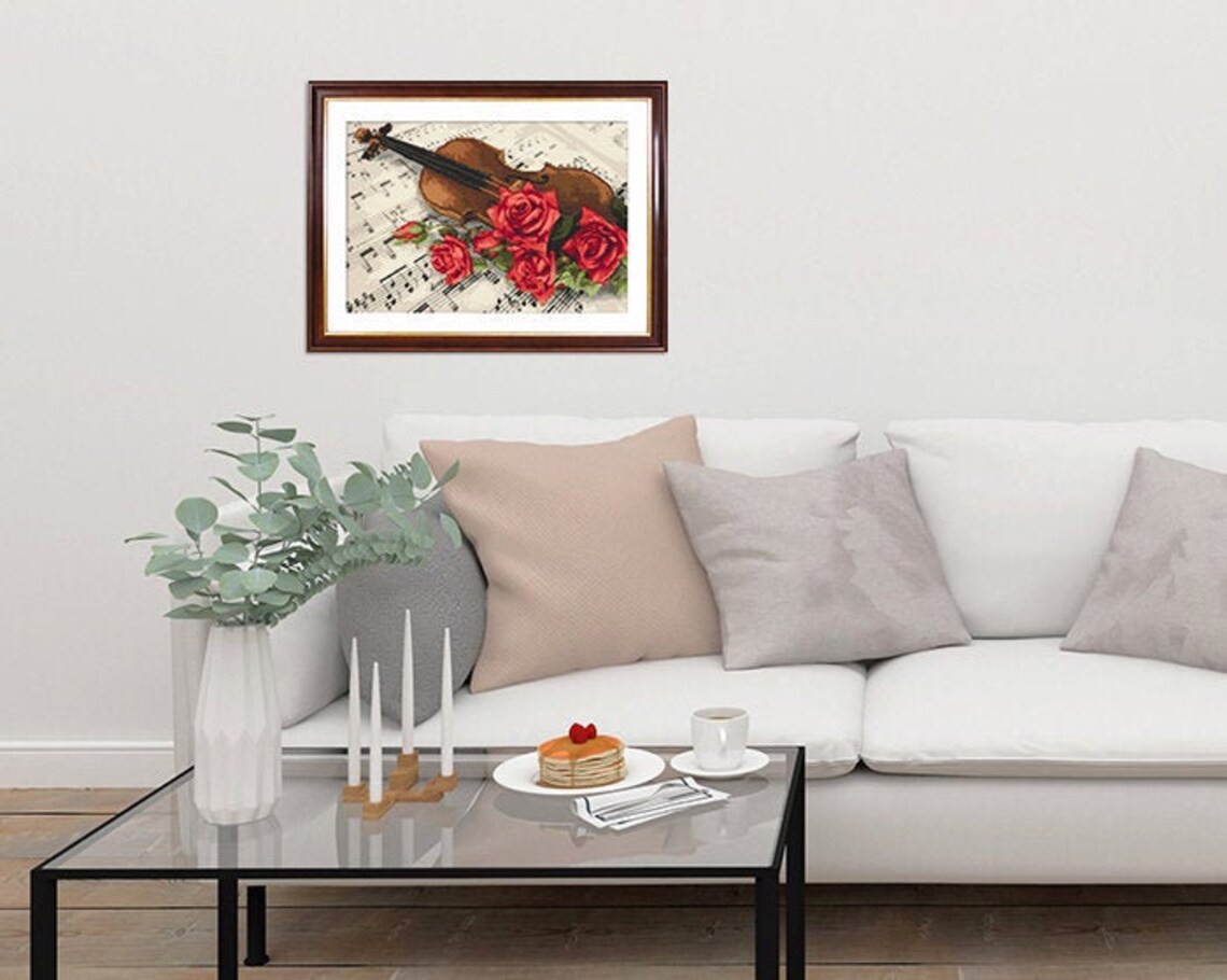 Violin Sheet Music and Roses Digital Cross Stitch Pattern | Etsy