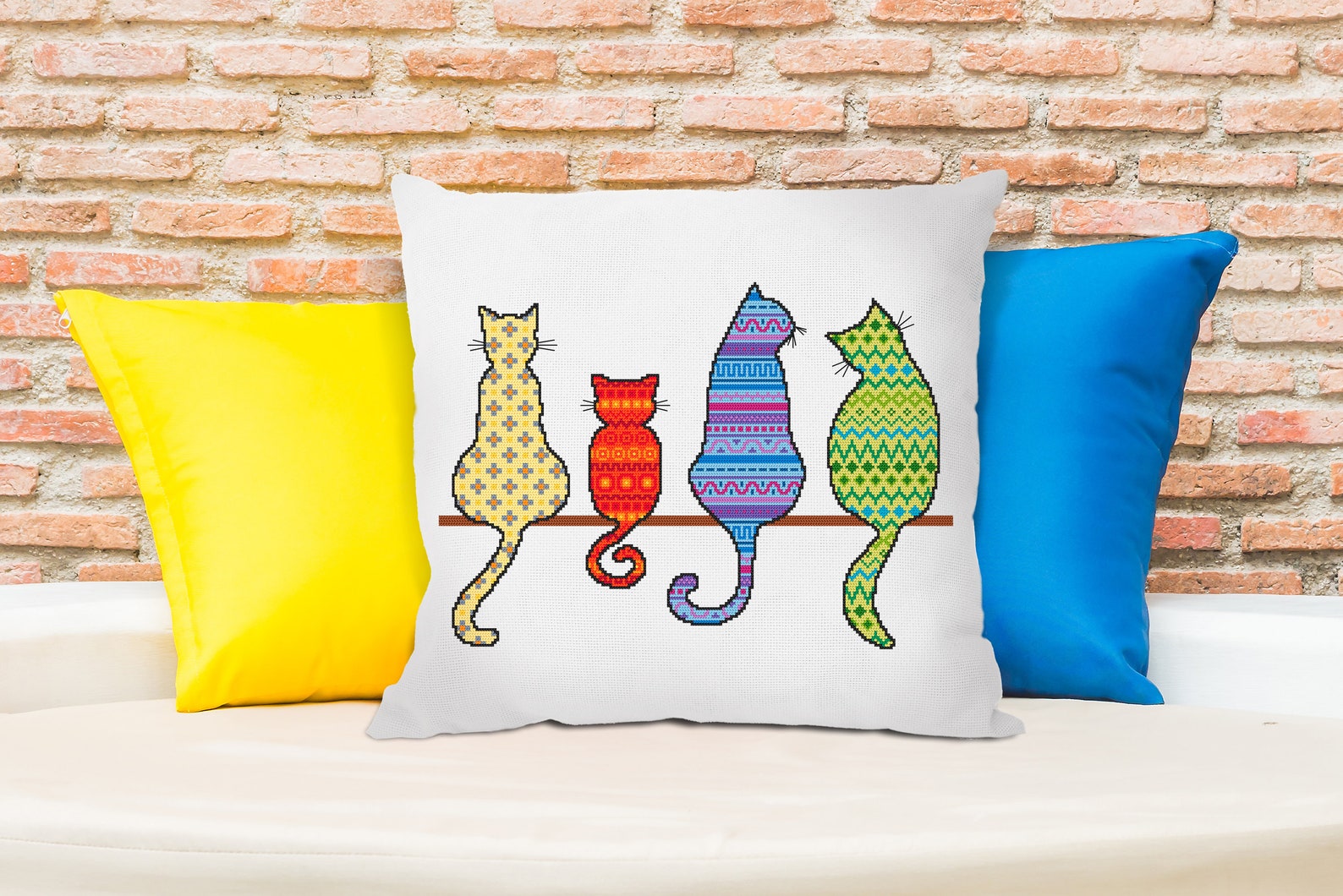Colourful Cats Pillow Cross Stitch Digital Pattern, Easy PDF - Etsy