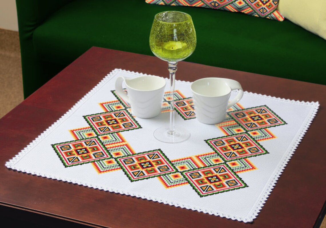 Napkin - Colourful Squares Pattern for Cross Stitch, Geometric Digital ...
