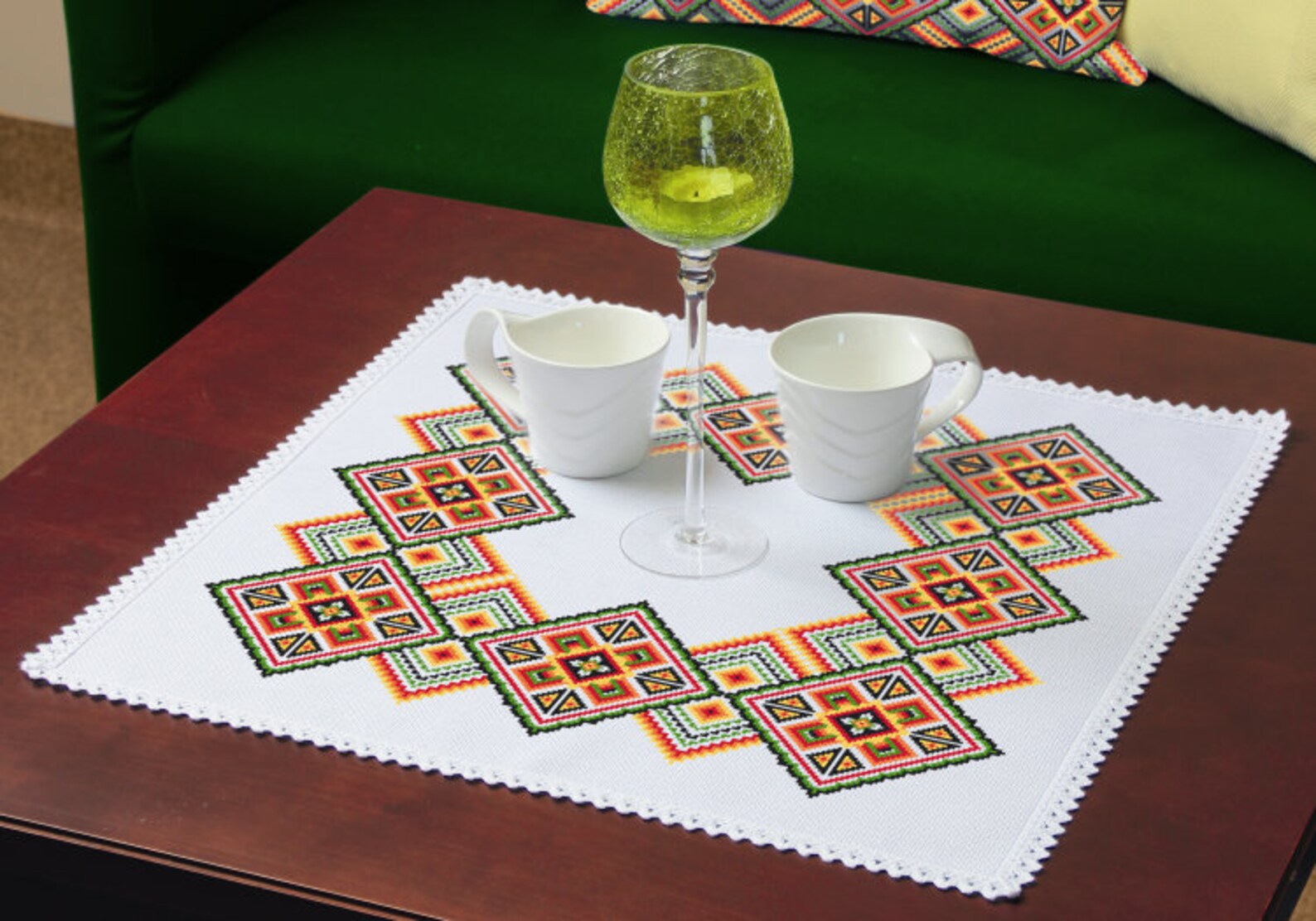 Napkin - Colourful Squares Pattern for Cross Stitch, Geometric Digital ...