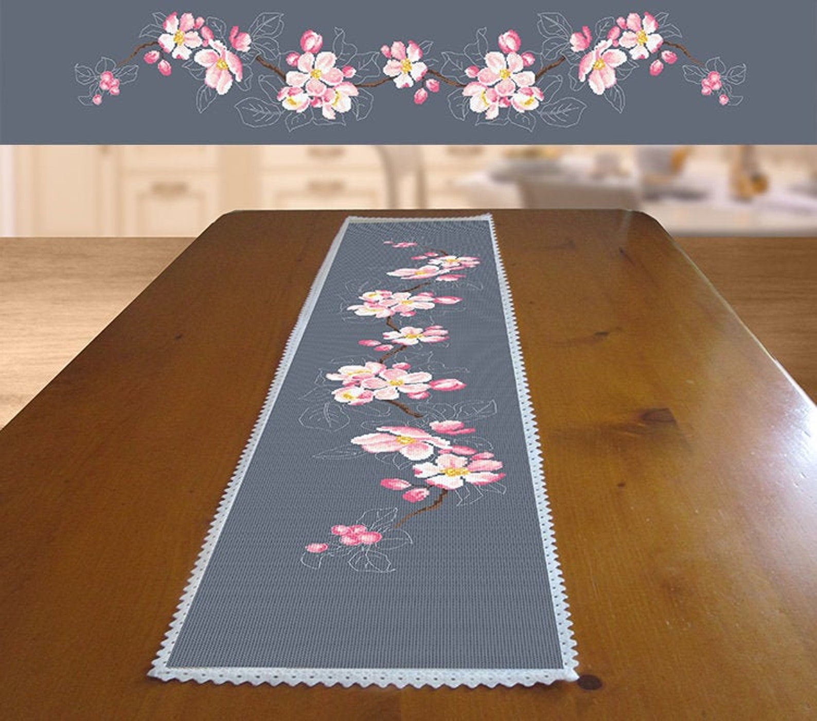 Long Table Runner With Apple Twig Digital Counted Cross Stitch - Etsy