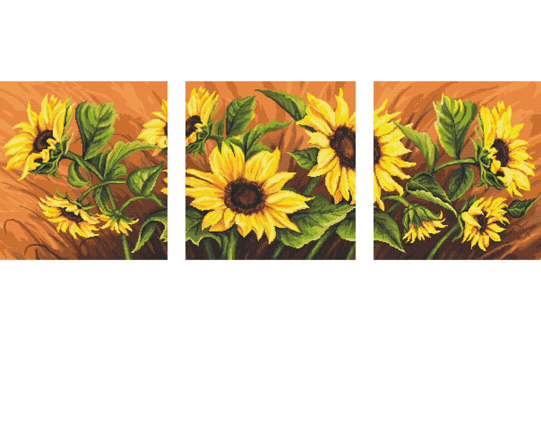 Triptych With Sunflowers Big Digital Stitch Pattern Pdf , Modern - Etsy