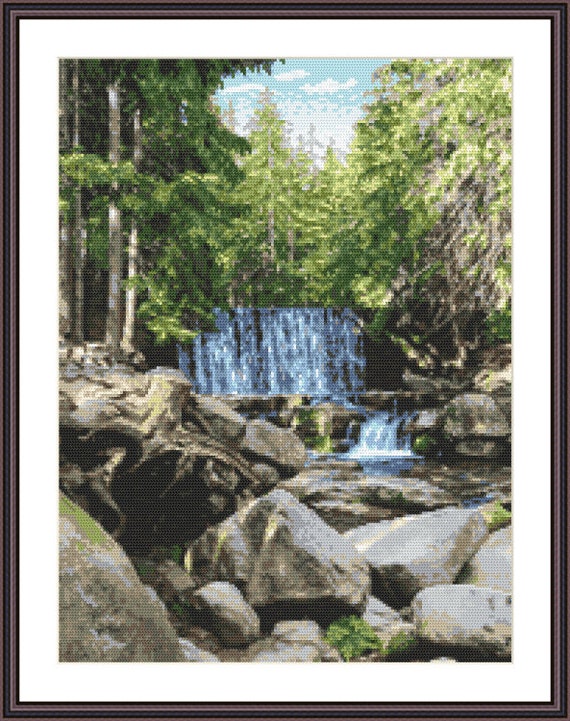 Waterfall Digital Pattern for Cross Stitch Mountain Landscape - Etsy