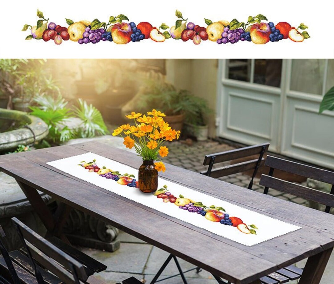 Long Table Runner With Fruit Digital Counted Cross Stitch , Pdf, Hks - Etsy