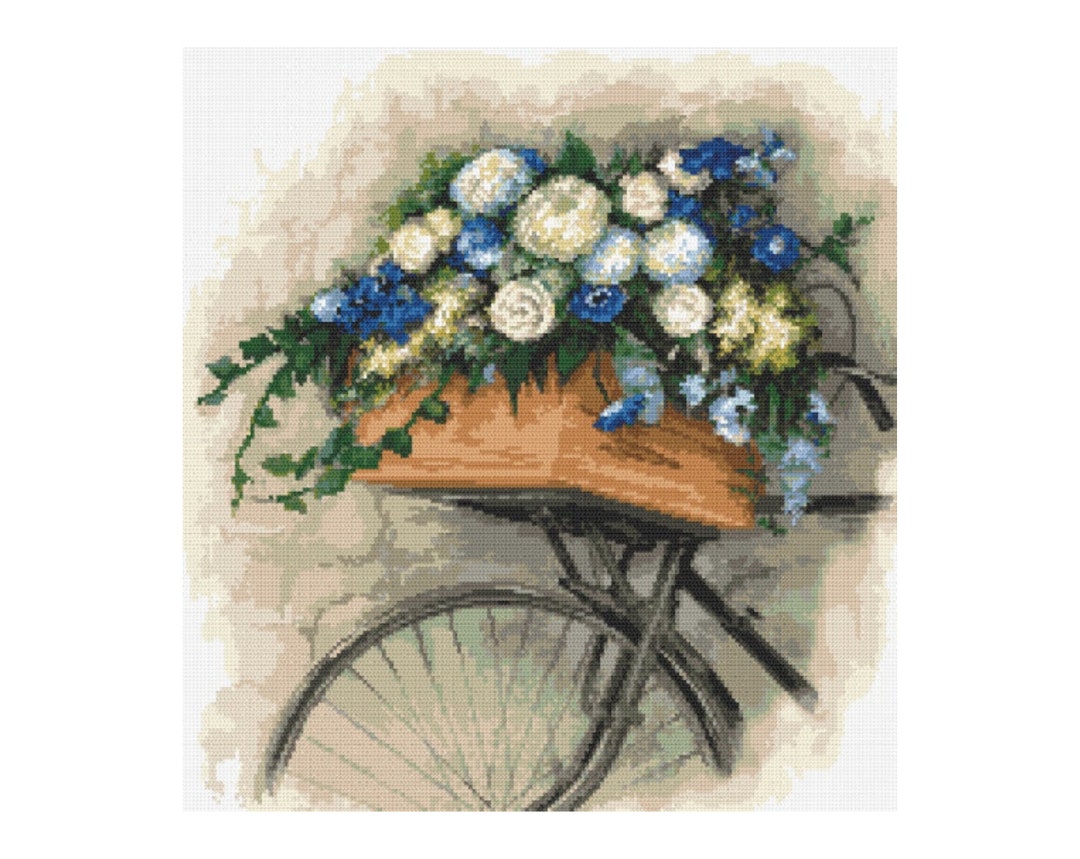 Bicycle With Flowers Digital Cross Stitch Pattern, PDF & HKS Files - Etsy