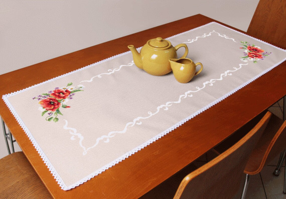 Table Runner With Poppies Digital Pattern for Cross Stitch, Flowers ...