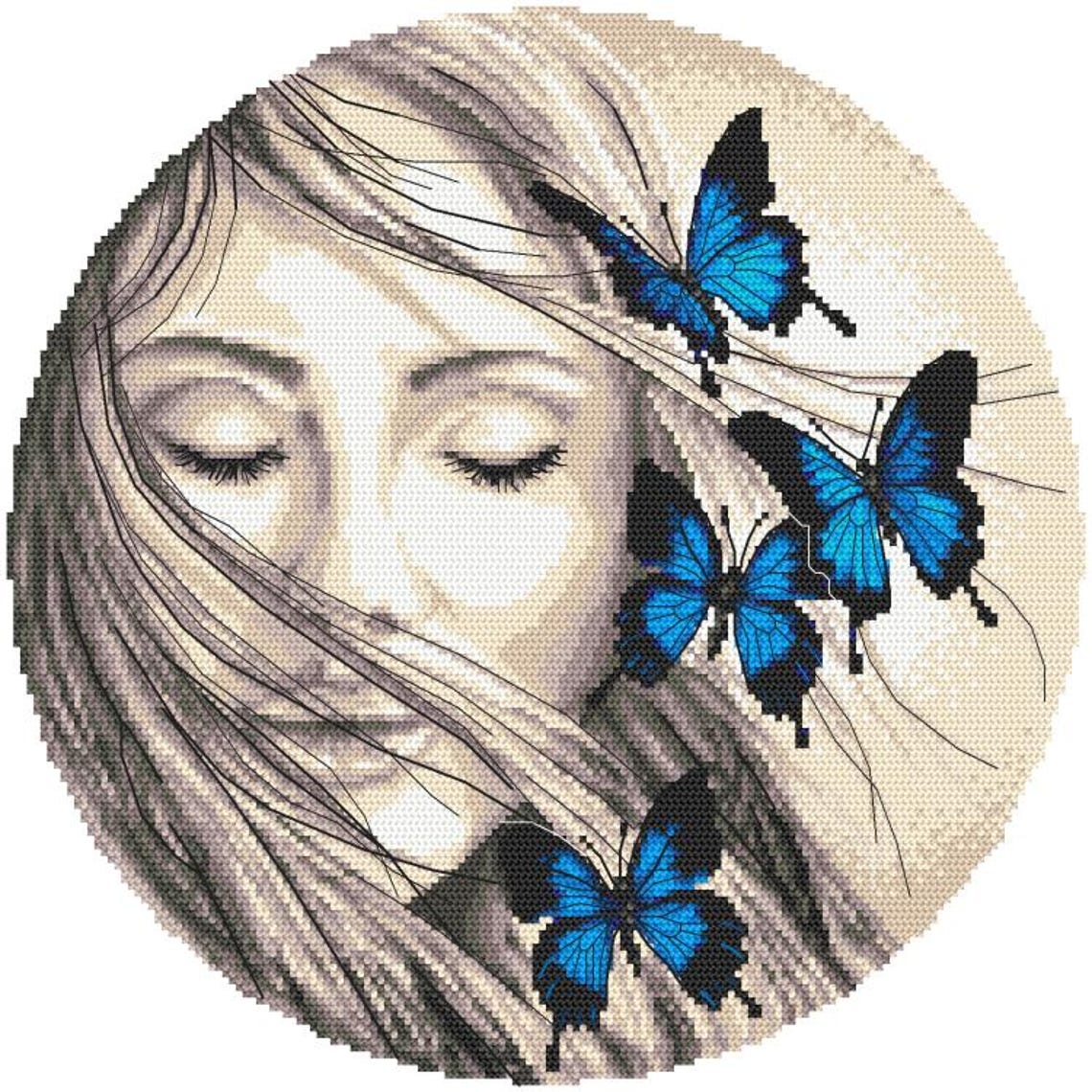 Woman Cross Stitch Pattern PDF - Woman With Butterflies, .pdf,.hks ...
