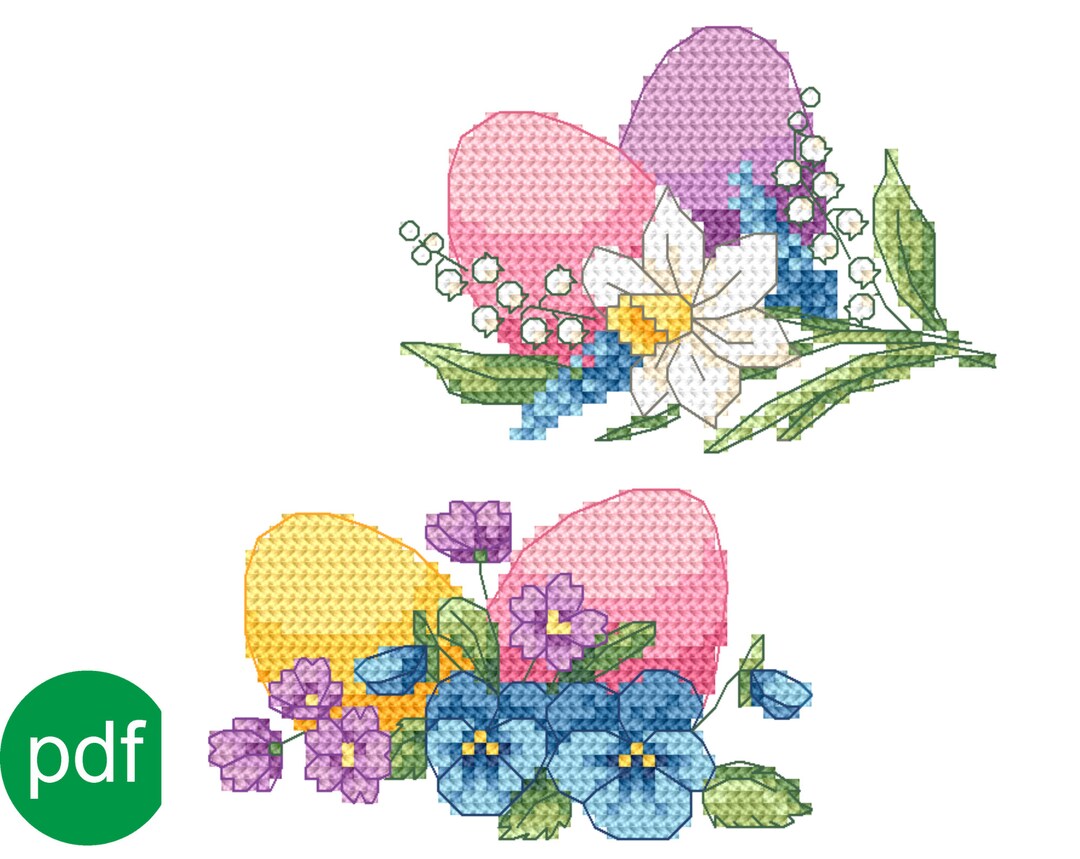 2 Easter Cards - Easter Eggs With Flowers- Online Patterns for Cross ...