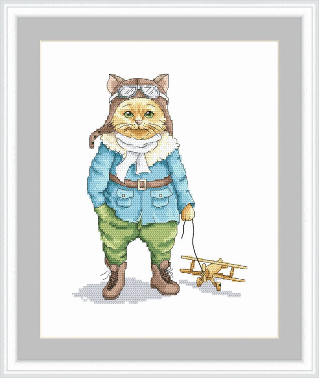 Funny Cat Pilot Digital Cross Stitch Pattern Kitten Pilot - Etsy