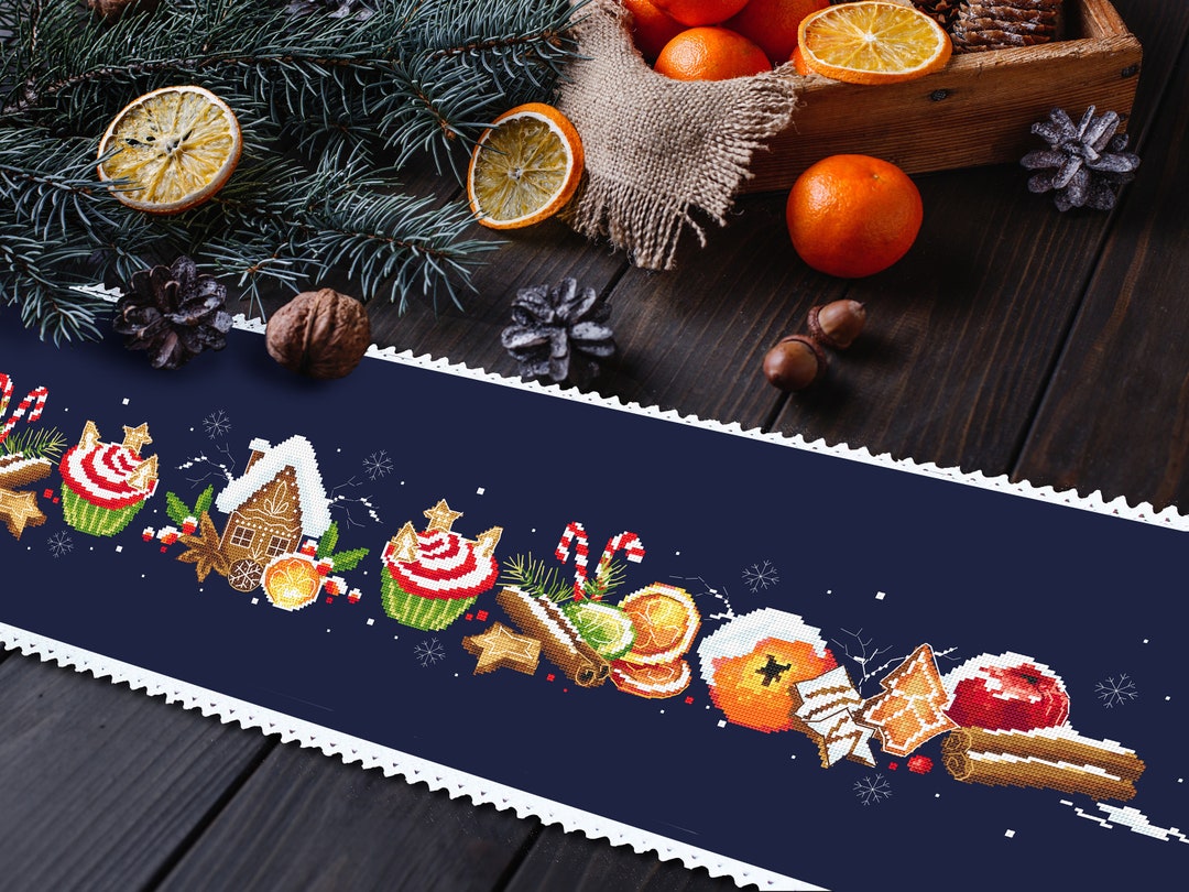 Christmas Runner, Long Table Winter Runner Digital Counted Cross Stitch ...