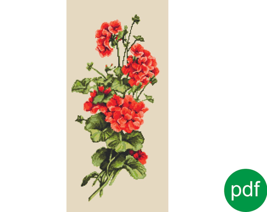Red Geraniums Digital Cross Stitch Pattern, Pdf,.hks- Smartphone ...
