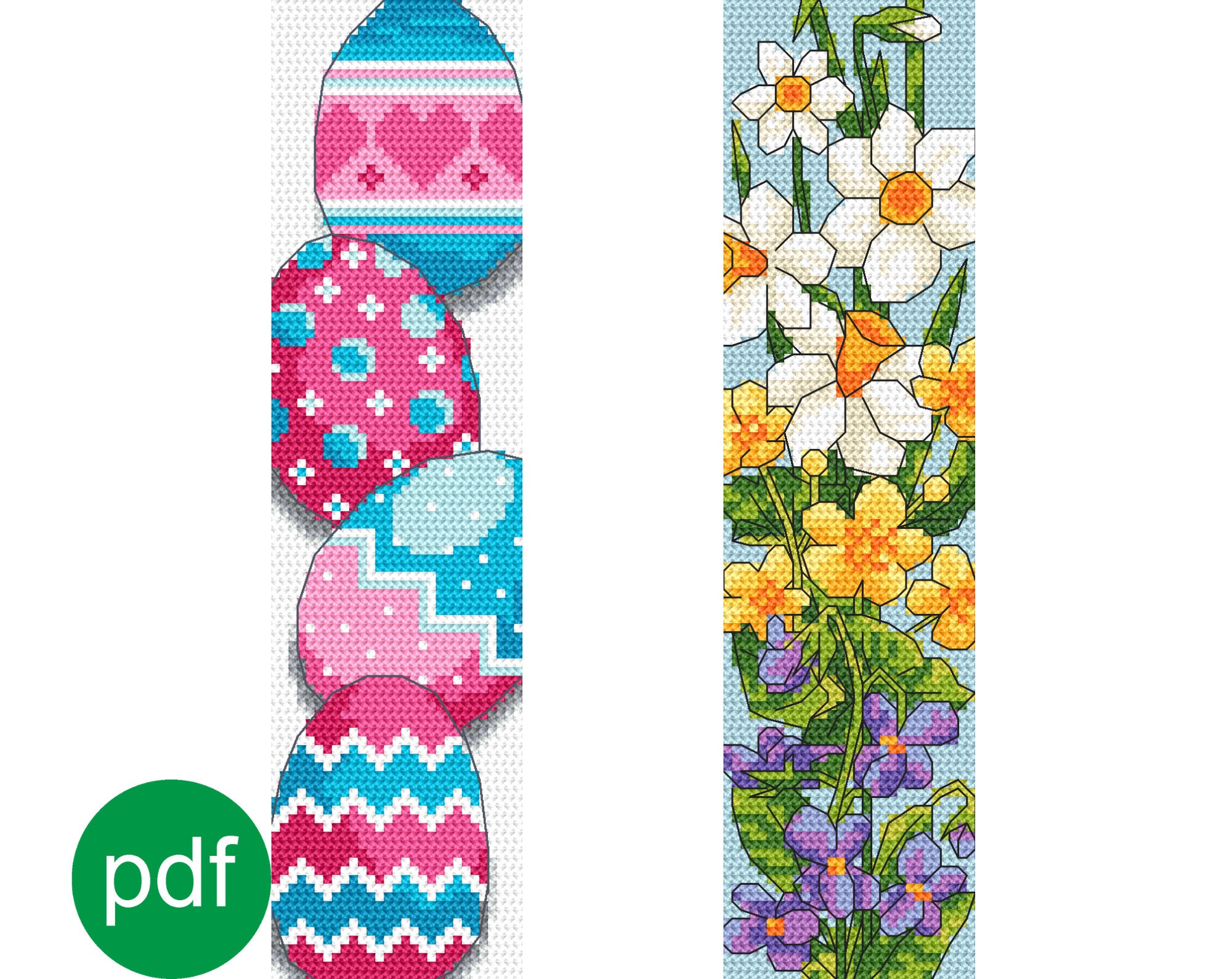 2 Bookmark With Spring Flowers and Ester Eggs Digital Patterns for ...