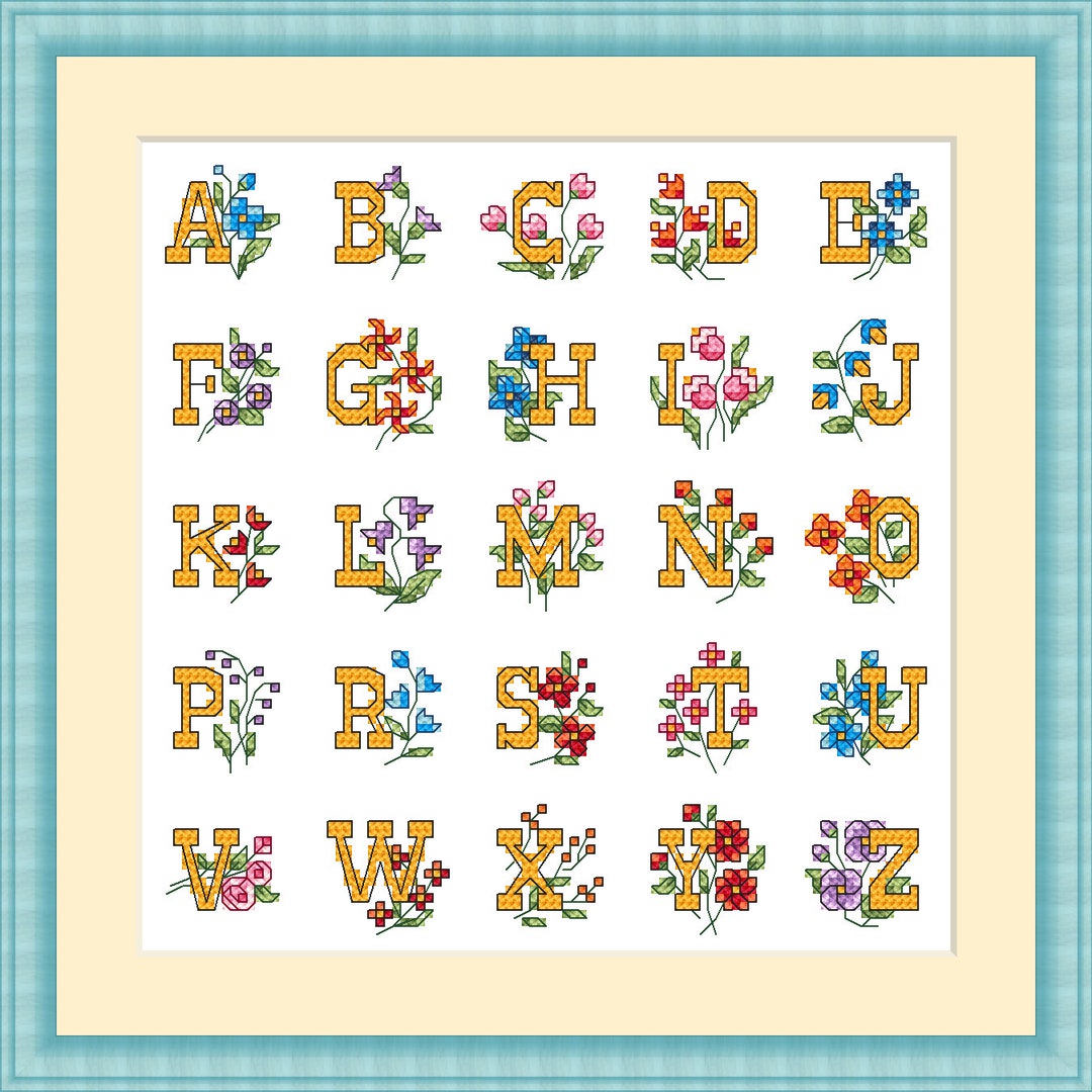 Alphabet With Flowers- Digital Cross Stitch Patterns, - Etsy