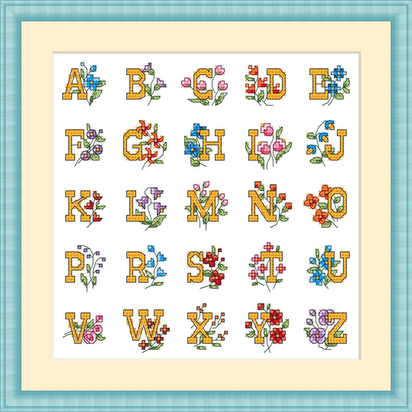 Alphabet With Flowers Digital Cross Stitch Patterns | Etsy