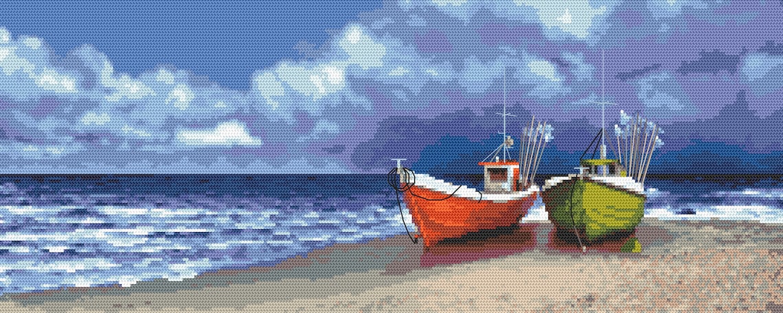 Fishing Boats by the Sea Digital Cross Stitch Pattern PDF | Etsy