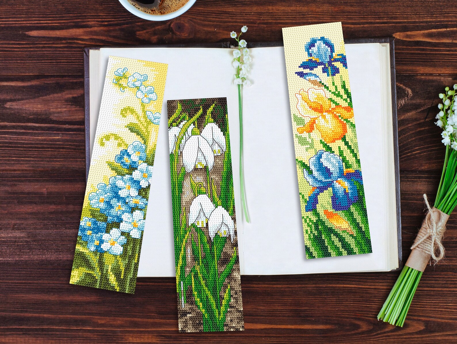 3 Floral Bookmarks Irises Snowdrops Digital Patterns for - Etsy
