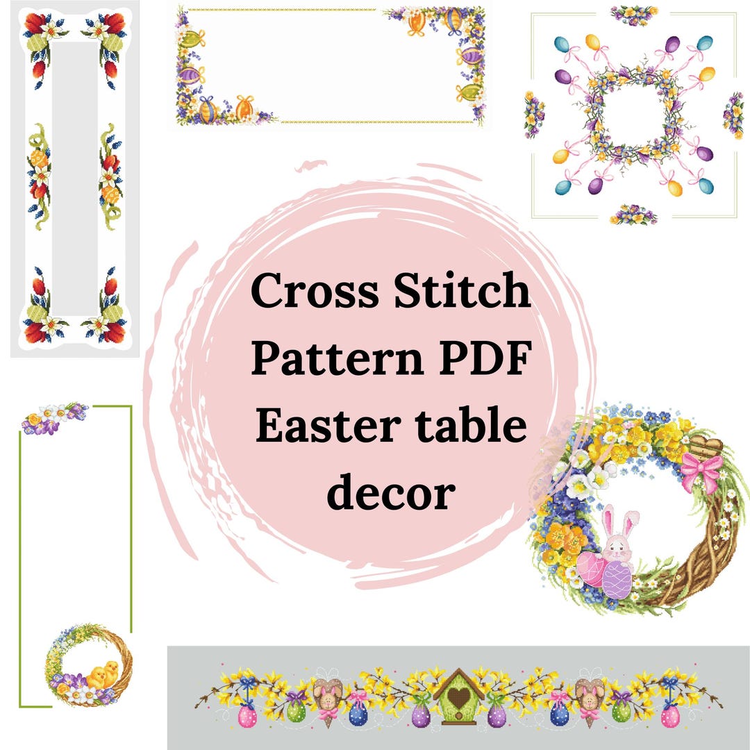 Easter Tablecloth Cross Stitch Pattern PDF, Floral Tablecloth, Runner ...
