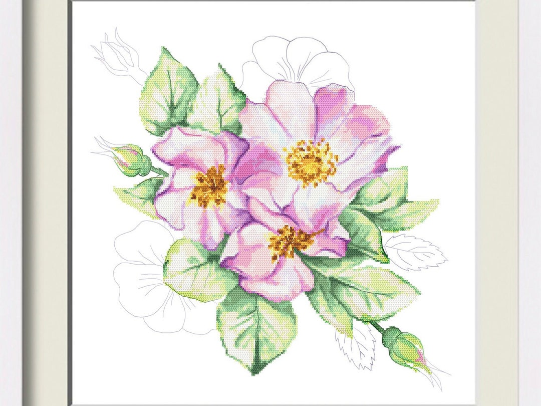 Roses Cross Stitch Pattern, Wild Rose Flowers, PDF, Chart. - Etsy