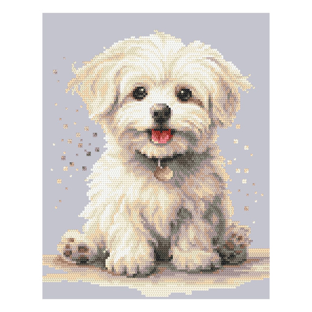 Small Dog Cross Stitch Pattern - Little Maltese, Dog Cross Stitch ...