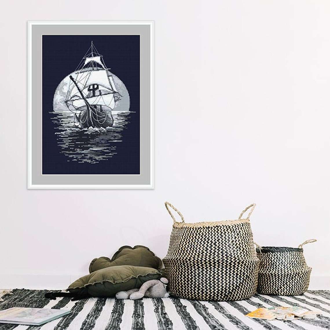 Sailing Ship in the Night Digital Cross Stitch Pattern PDF, on the ...