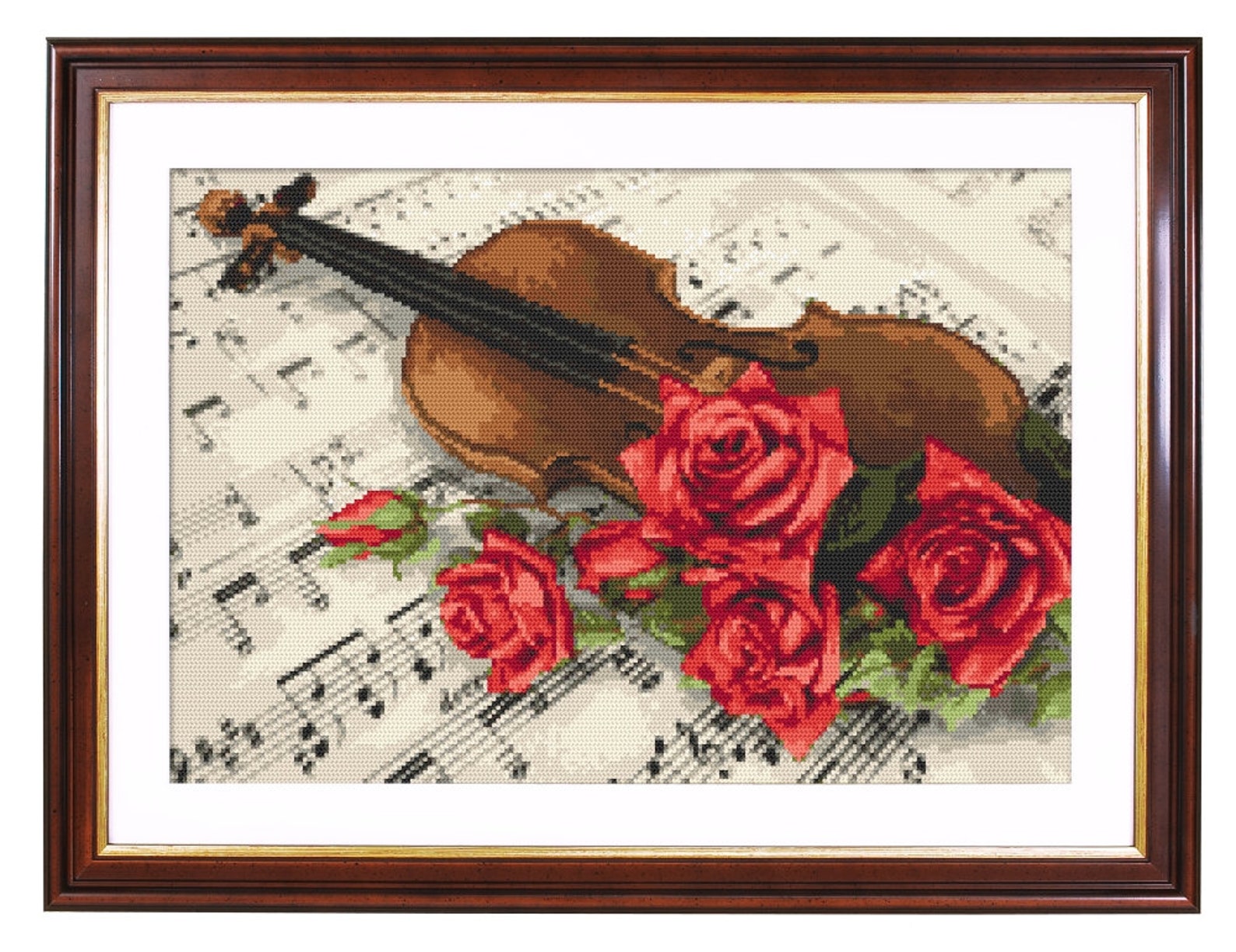Violin Sheet Music and Roses Digital Cross Stitch Pattern | Etsy