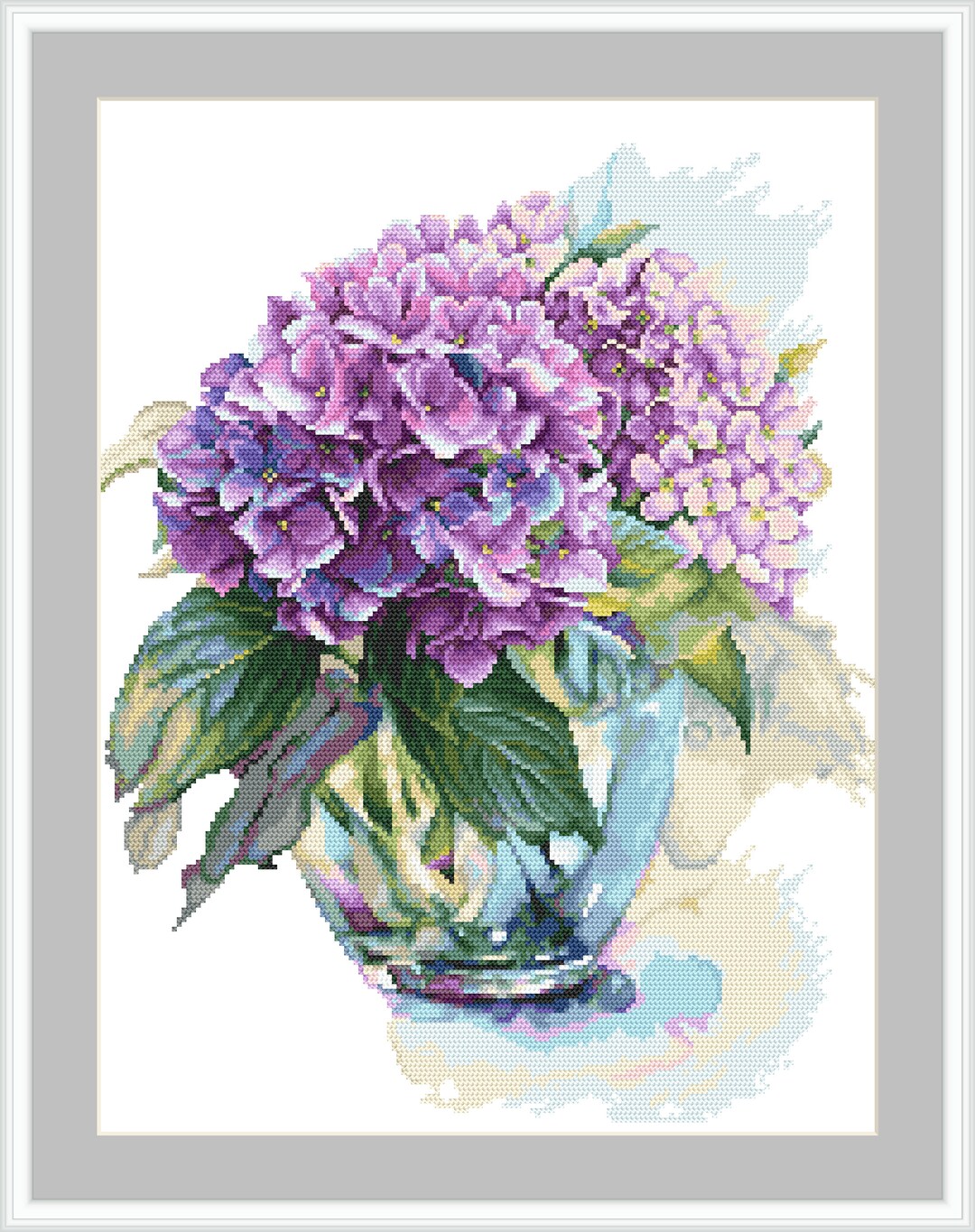 Watercolour Hydrangea Online Pattern for Cross Stitch PDF - Etsy