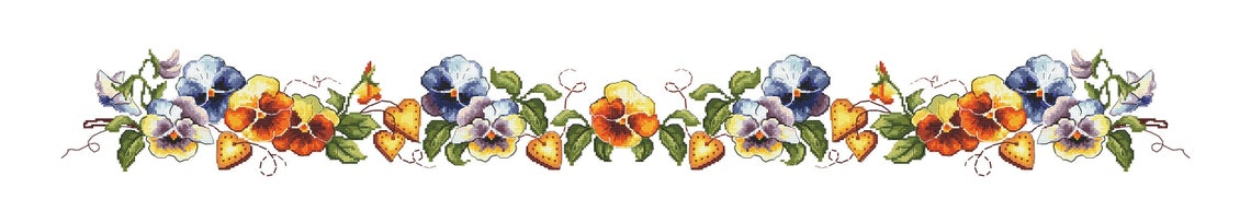 Long Table Runner With Pansies Digital Counted Cross Stitch - Etsy