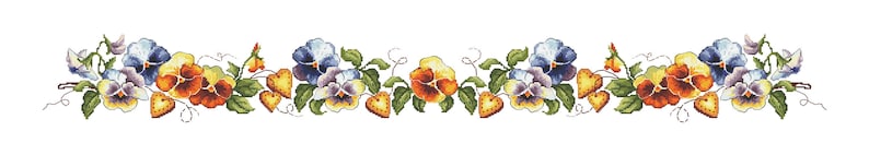 Long Table Runner With Pansies Digital Counted Cross Stitch - Etsy