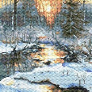 Winter Sunset Pattern for Cross Stitch , Sunset Small Landscape PDF ...