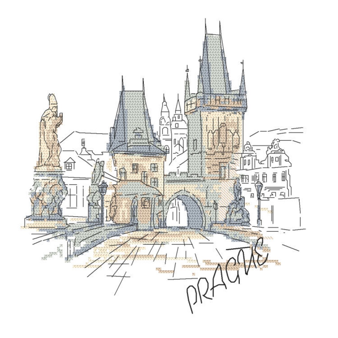 Prague Charles Bridge Digital Pattern for Cross Stitch - Etsy
