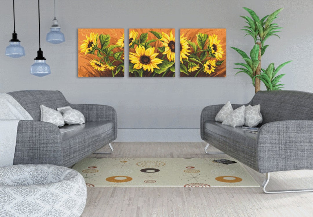 Triptych With Sunflowers Big Digital Stitch Pattern Pdf , Modern - Etsy